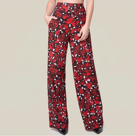 bebe | Pants & Jumpsuits | Bebe Rose Print High Waisted Palazzo Pants ...